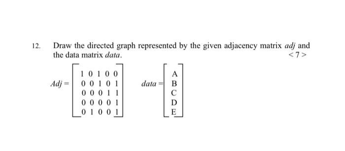 Solved 12. Draw the directed graph represented by the given | Chegg.com