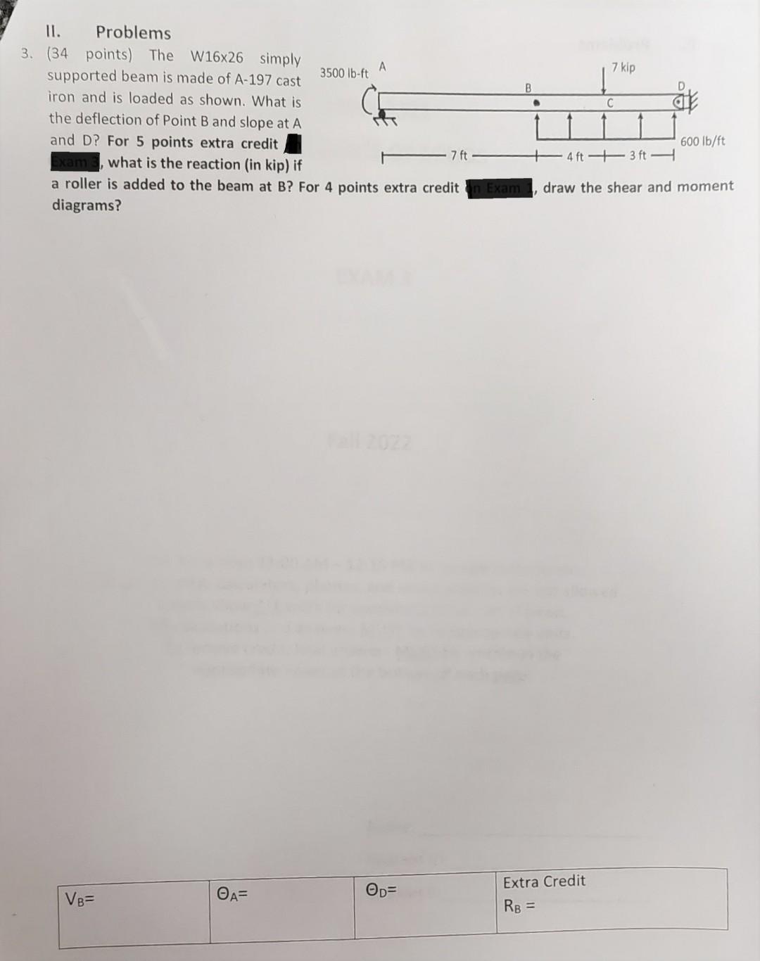 Solved 3. (34 points) The W 16×26 simply supported beam is | Chegg.com