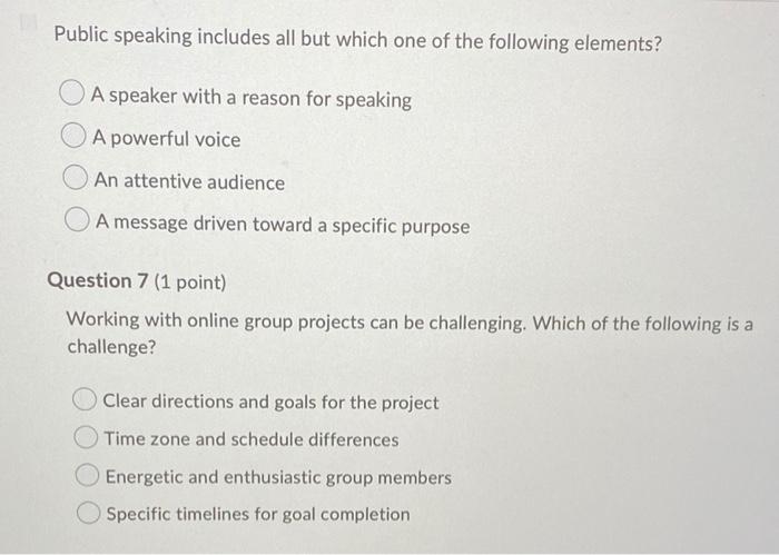Solved Public speaking includes all but which one of the | Chegg.com