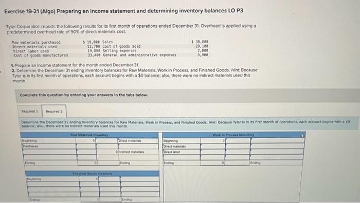 Solved Exercise 19-21 (Algo) Preparing an income statement | Chegg.com
