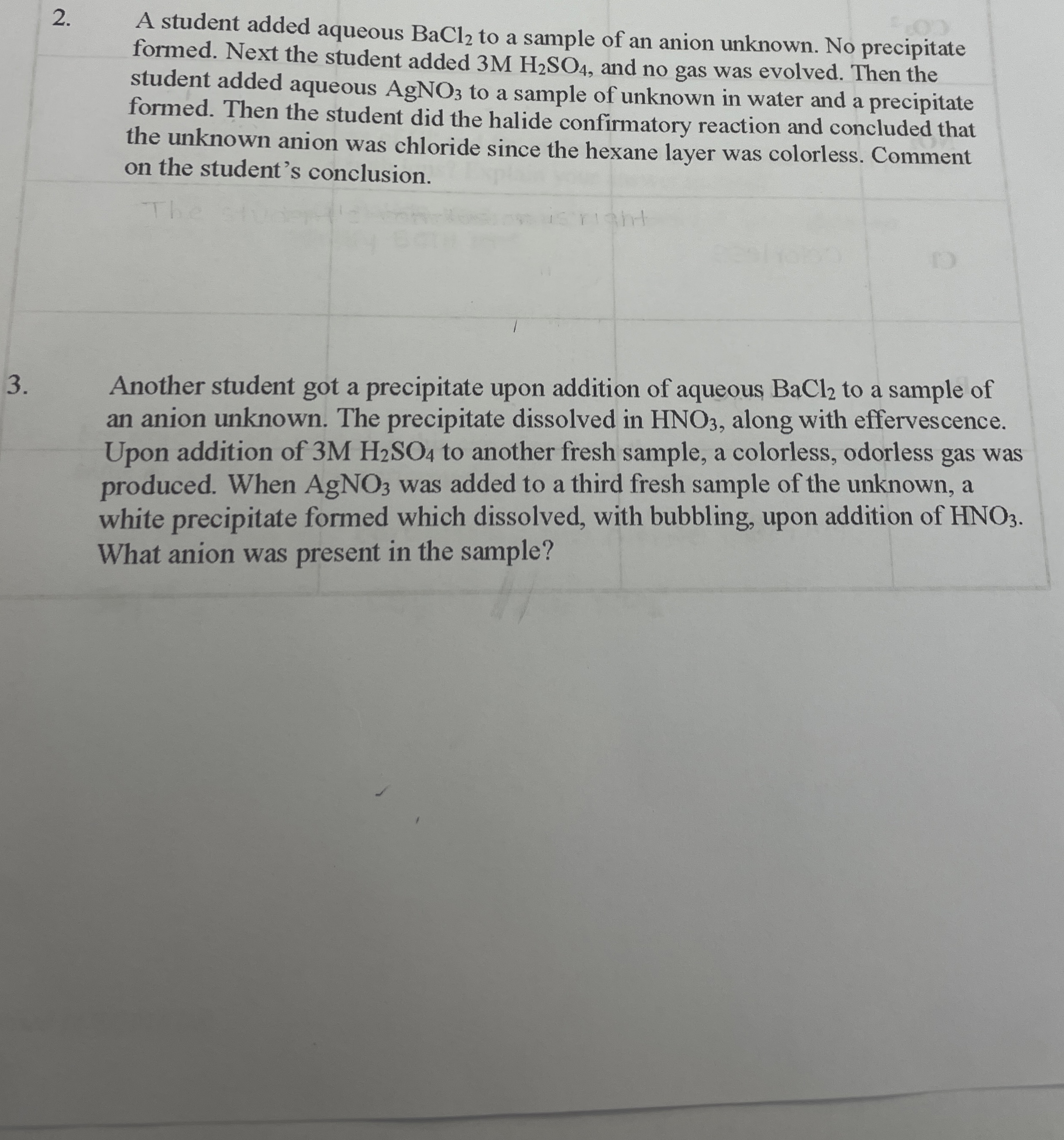 High Quality SOLUTION A student added aqueous BaCl2 ﻿to a sample of an | Chegg.com
