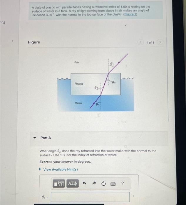 Solved A plate of plastic with parallel faces having a | Chegg.com