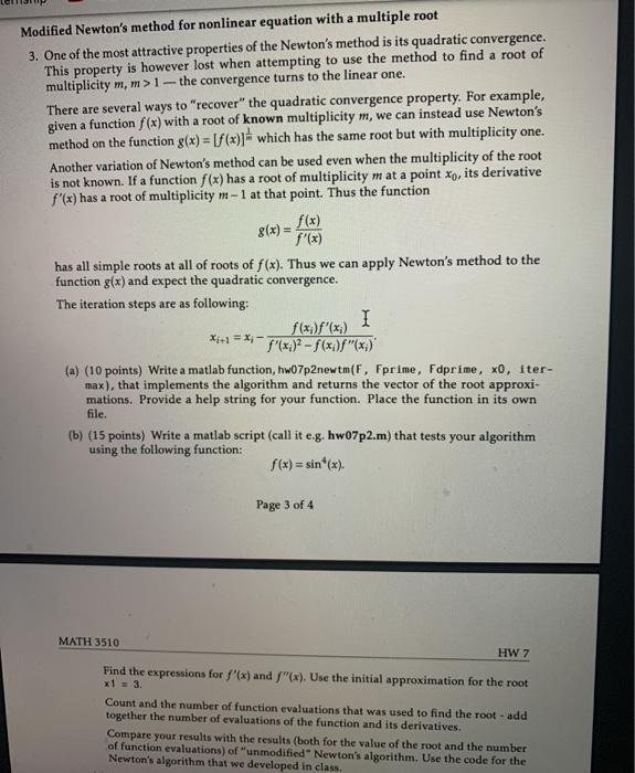 Modified Newton's method for nonlinear equation with | Chegg.com