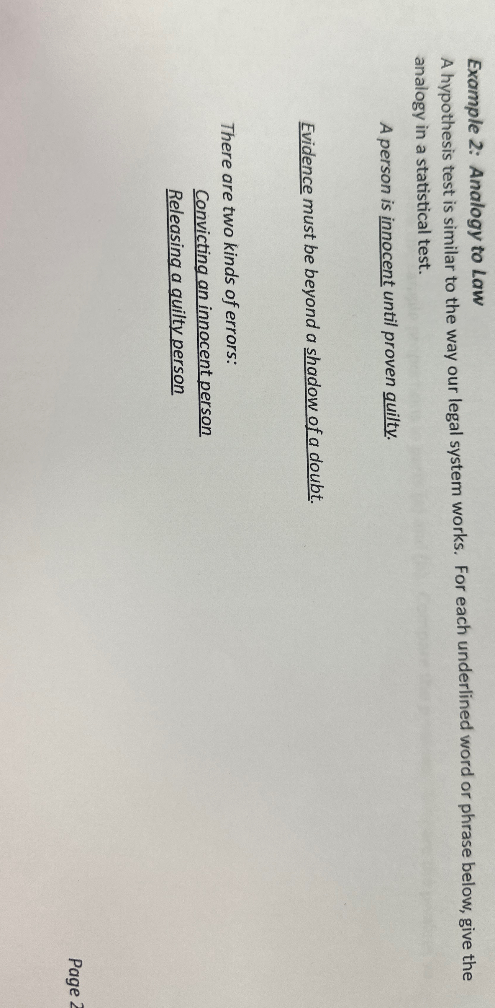 Solved Example 2: Analogy to LawA hypothesis test is similar | Chegg.com