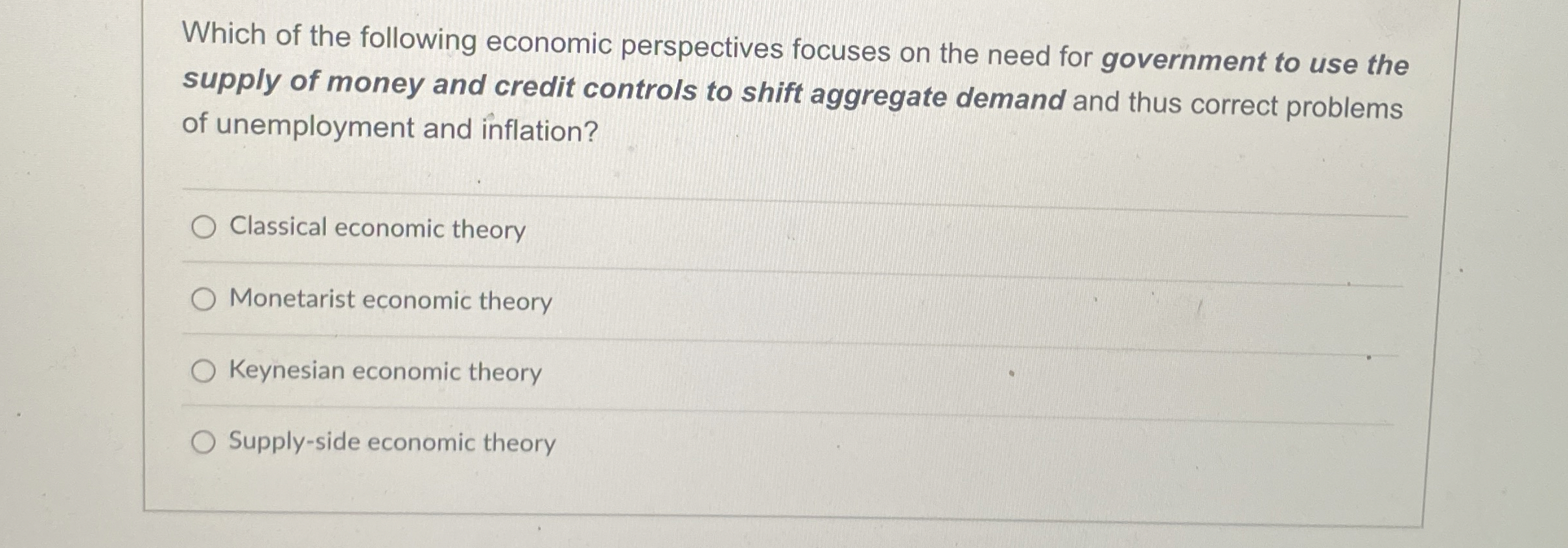 Solved Which of the following economic perspectives focuses | Chegg.com