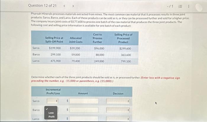 Solved Pharoah Minerals processes materials extracted from | Chegg.com