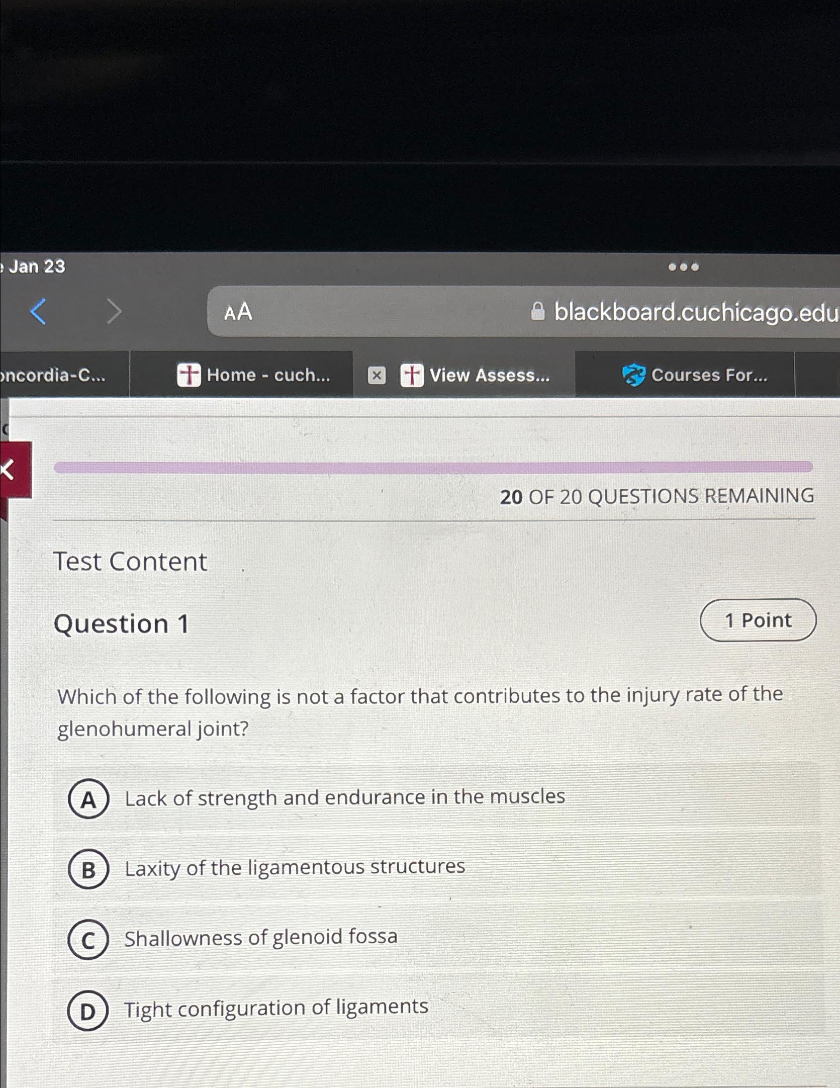 Solved AAO blackboard.cuchicago.edu20 ﻿OF 20 ﻿QUESTIONS | Chegg.com