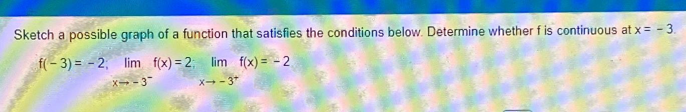 Solved Sketch a possible graph of a function that satisfies | Chegg.com