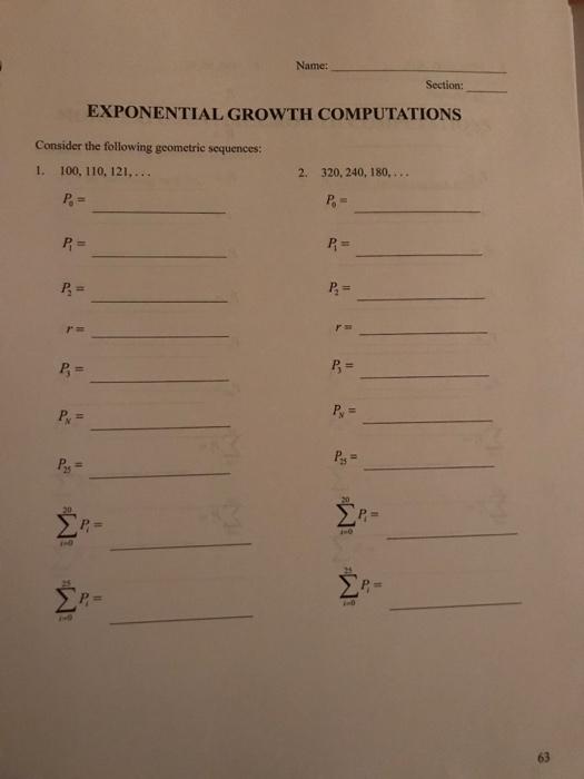 Solved LINEAR GROWTH COMPUTATIONS Consider the following | Chegg.com