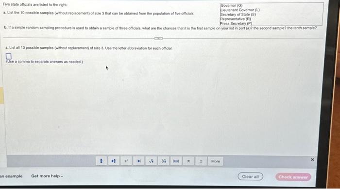 Solved List all 10 possible samples (without replacement) of | Chegg.com