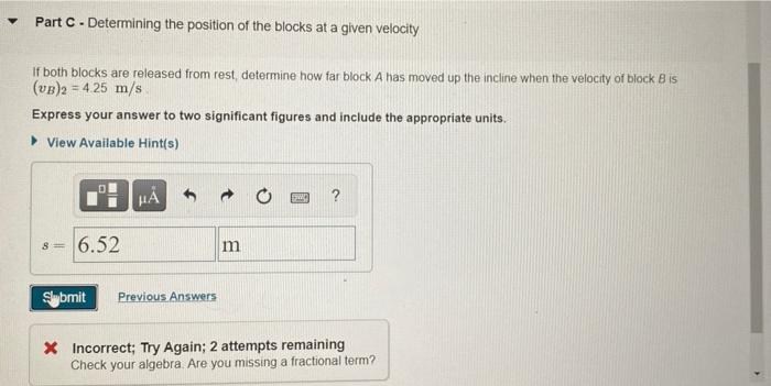Solved Part C - Determining the position of the blocks at a | Chegg.com