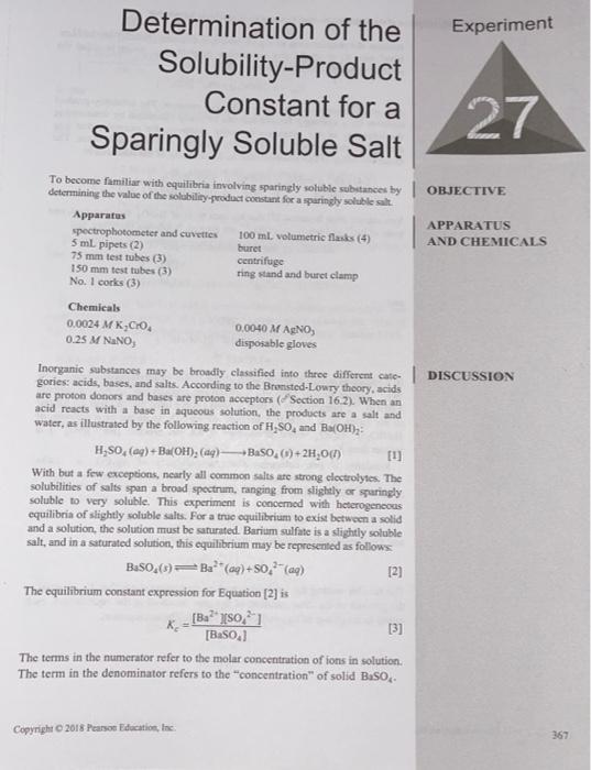 Solved EXPERIMENT 27 REPORT SHEET Determination of the | Chegg.com