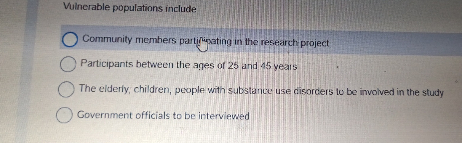 Solved Vulnerable populations includeCommunity members | Chegg.com