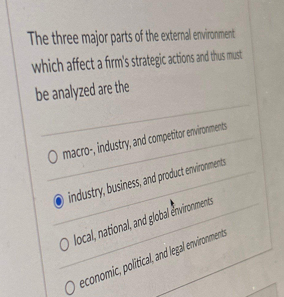 Solved The three major parts of the external environment | Chegg.com