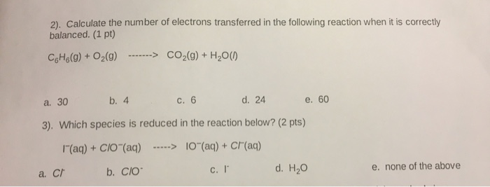 Solved 2). Calculate the number of electrons transferred in | Chegg.com
