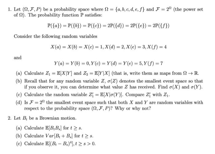 Solved 1. Let (Ω,F,P) be a probability space where | Chegg.com