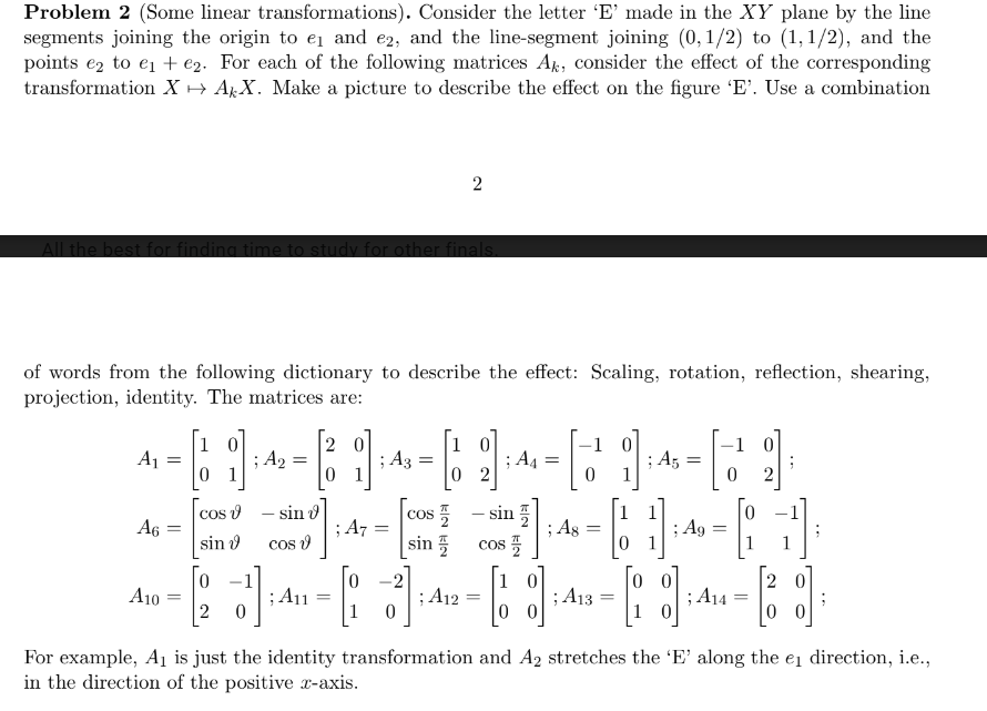 Solved Problem 2 (Some linear transformations). ﻿Consider | Chegg.com