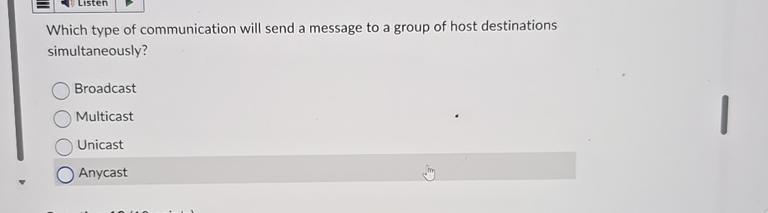 ListenWhich type of communication will send a message | Chegg.com