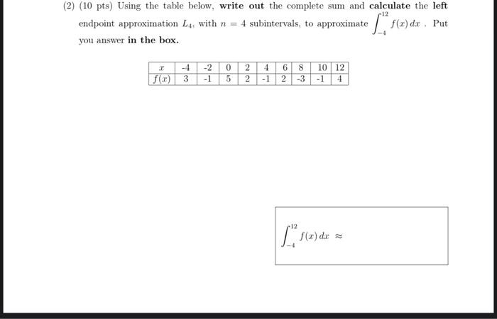 Solved (2) (10 pts) Using the table below, write out the | Chegg.com