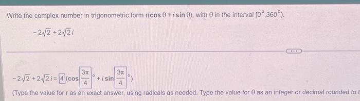 Solved Write the complex number in trigonometric form | Chegg.com