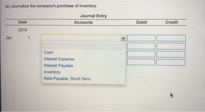 Solved (a) Journalize the company's purchase of inventory. | Chegg.com