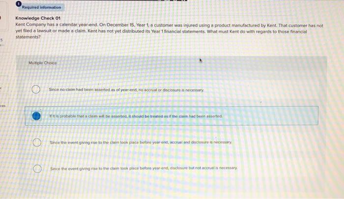 Solved Required information . Knowledge Check 01 Kent | Chegg.com