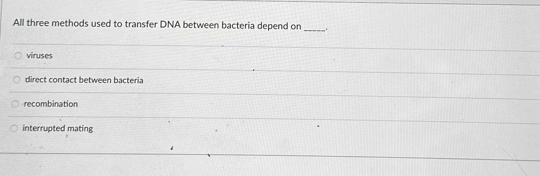 Solved All three methods used to transfer DNA between | Chegg.com