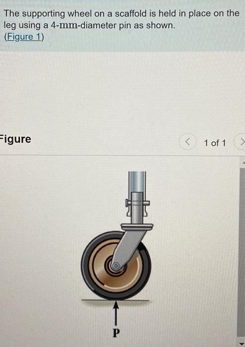 Solved The supporting wheel on a scaffold is held in place | Chegg.com