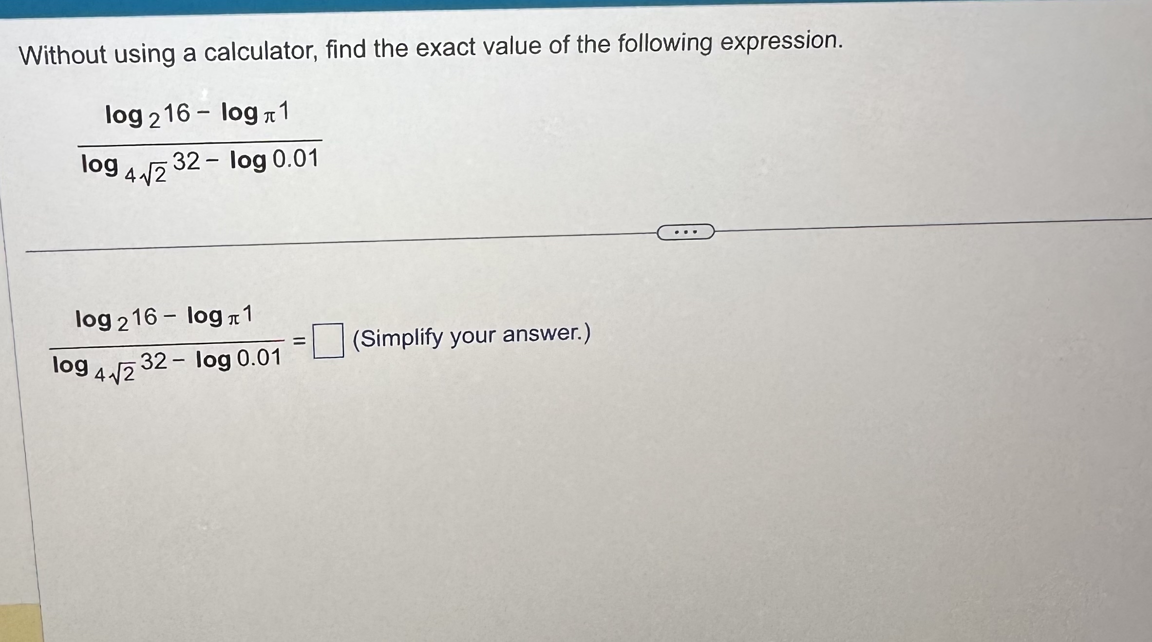 Solved Without using a calculator, find the exact value of | Chegg.com