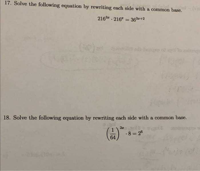 Solved 17 Solve The Following Equation By Rewriting Each