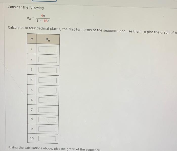 Solved Consider the following. an 4n 1 + 160 Calculate, to | Chegg.com