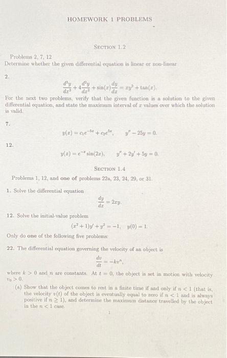 Solved Problems 2, 7, 12 Determine whether the given | Chegg.com