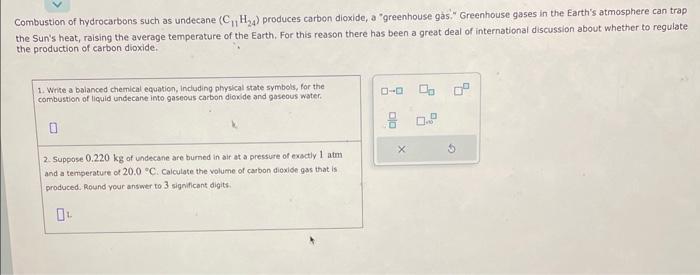 Solved Combustion of hydrocarbons such as undecane (C11H24 ) | Chegg.com
