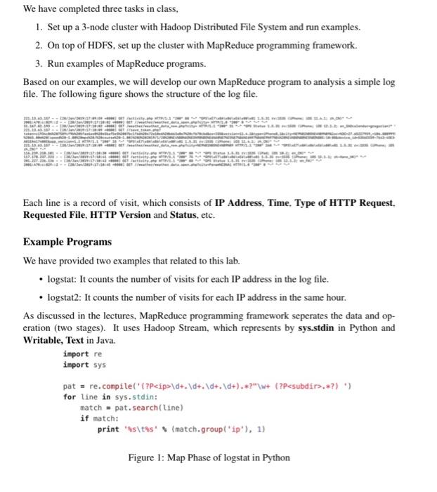 We have completed three tasks in class, 1. Set up a | Chegg.com