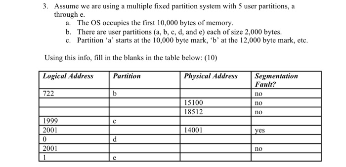 Solved 3. Assume we are using a multiple fixed partition | Chegg.com