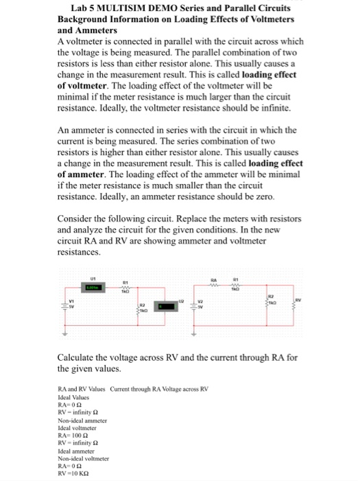Solved Lab 5 MULTISIM DEMO Series and Parallel Circuits | Chegg.com