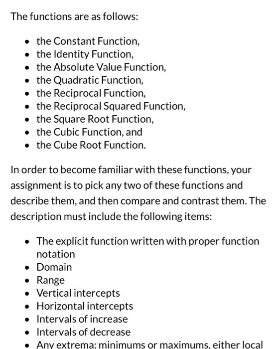 Solved The functions are as follows: - the Constant | Chegg.com