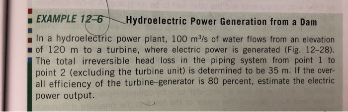 Solved EXAMPLE 12-6 Hydroelectric Power Generation from a | Chegg.com