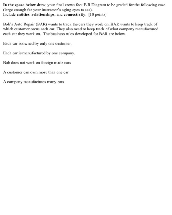 Solved In the space below draw, your final crows foot E-R | Chegg.com