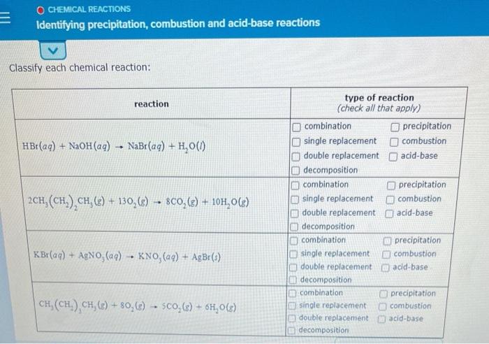 Solved E O CHEMICAL REACTIONS Identifying precipitation, | Chegg.com
