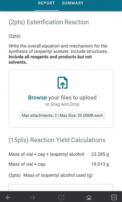 Solved (2pts) Esterification Reaction (2pts) Write the | Chegg.com