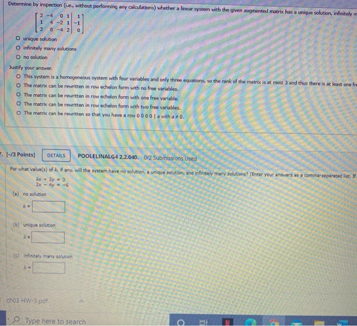 Solved 0 Determine by inspection (ie, without performing any | Chegg.com