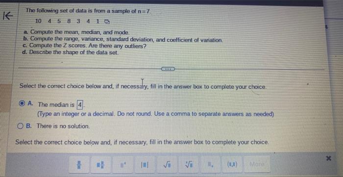 Solved The following set of data is from a sample of n=7. | Chegg.com