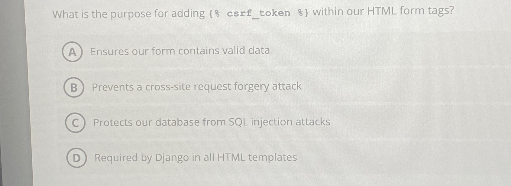 Solved What is the purpose for adding {% ﻿csrf_token {:o@} | Chegg.com