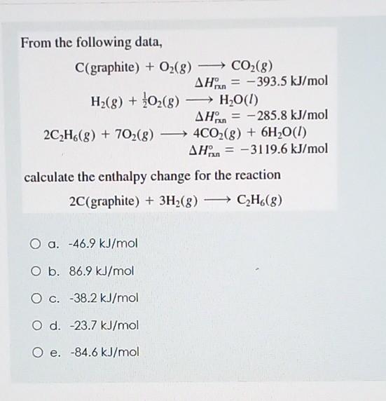 Solved From the following data, C (graphite) +O2( g) CO2( | Chegg.com