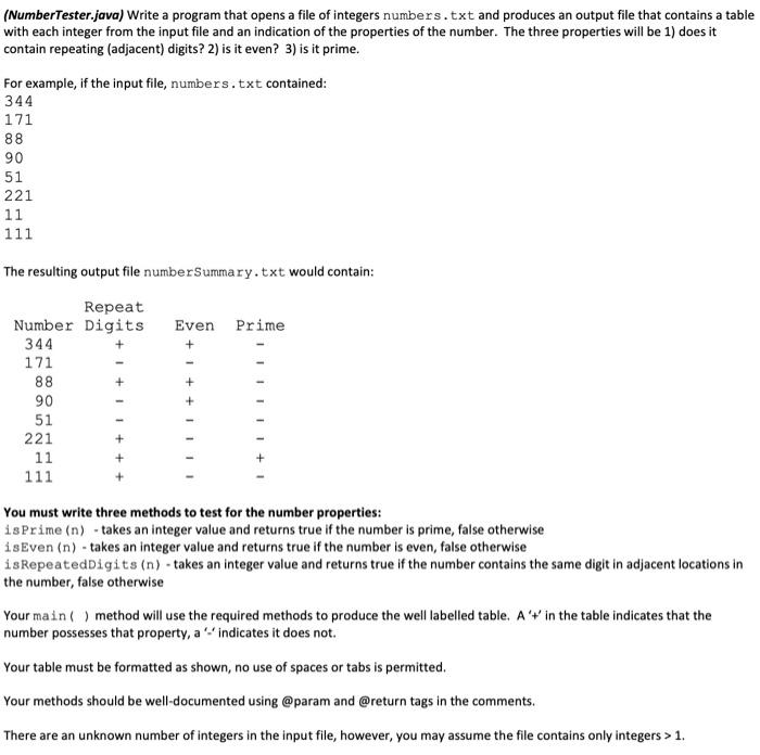 Solved Numbertesterjava Write A Program That Opens A File 1494