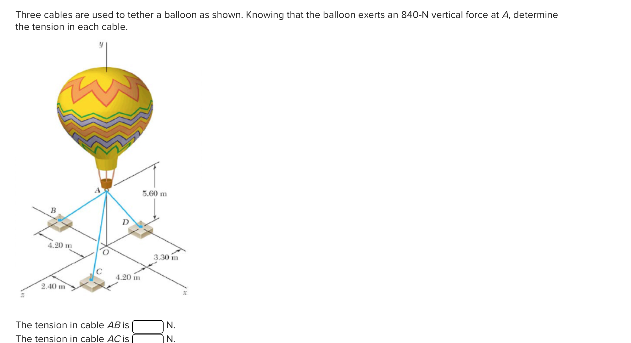 Solved Three cables are used to tether a balloon as shown. | Chegg.com