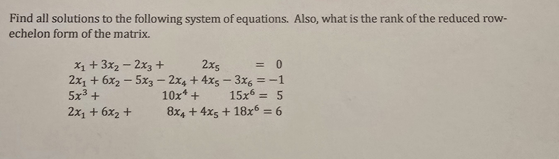 Solved Find all solutions to the following system of | Chegg.com