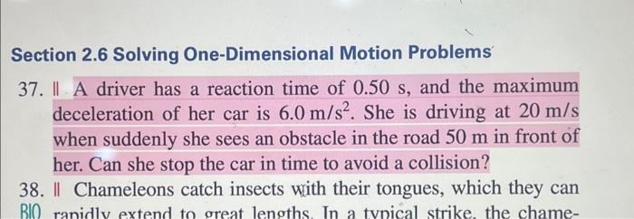 Solved Section 2.6 Solving One-Dimensional Motion Problems' | Chegg.com