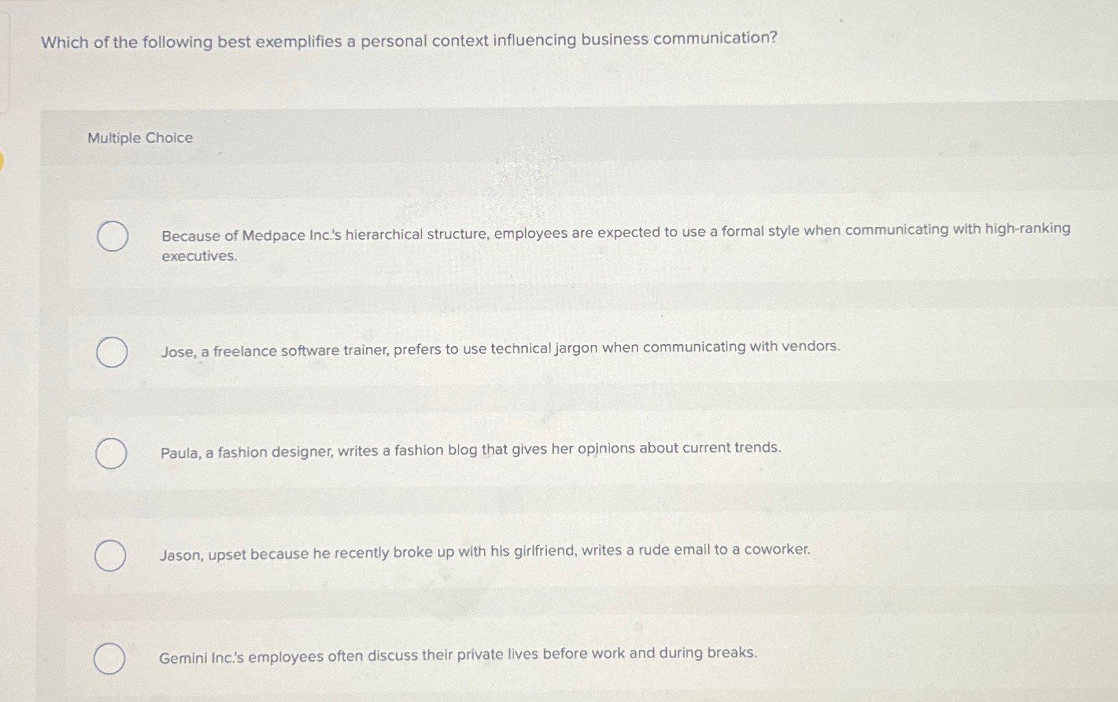 Solved Which of the following best exemplifies a personal | Chegg.com